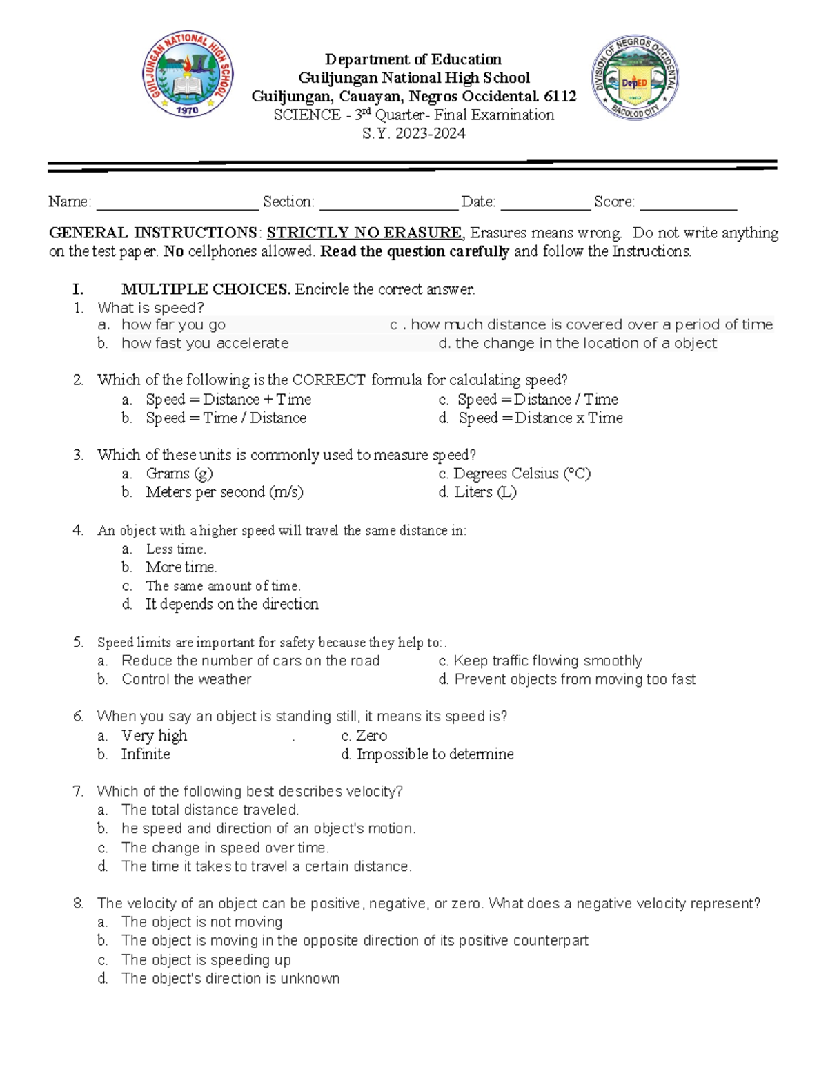 Grade 7 Final EXAM - ahhhhhh - Department of Education Guiljungan ...