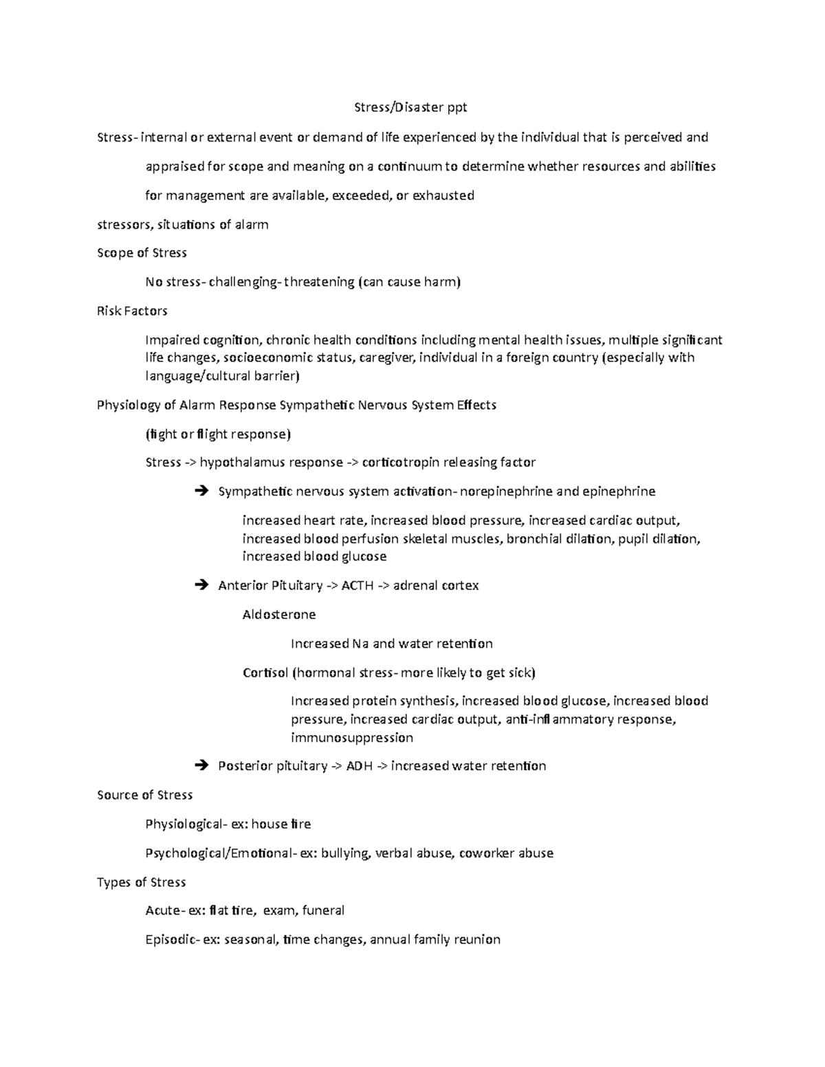 Stress-disaster ppt - Peds/OB- stress and disaster notes - Stress ...