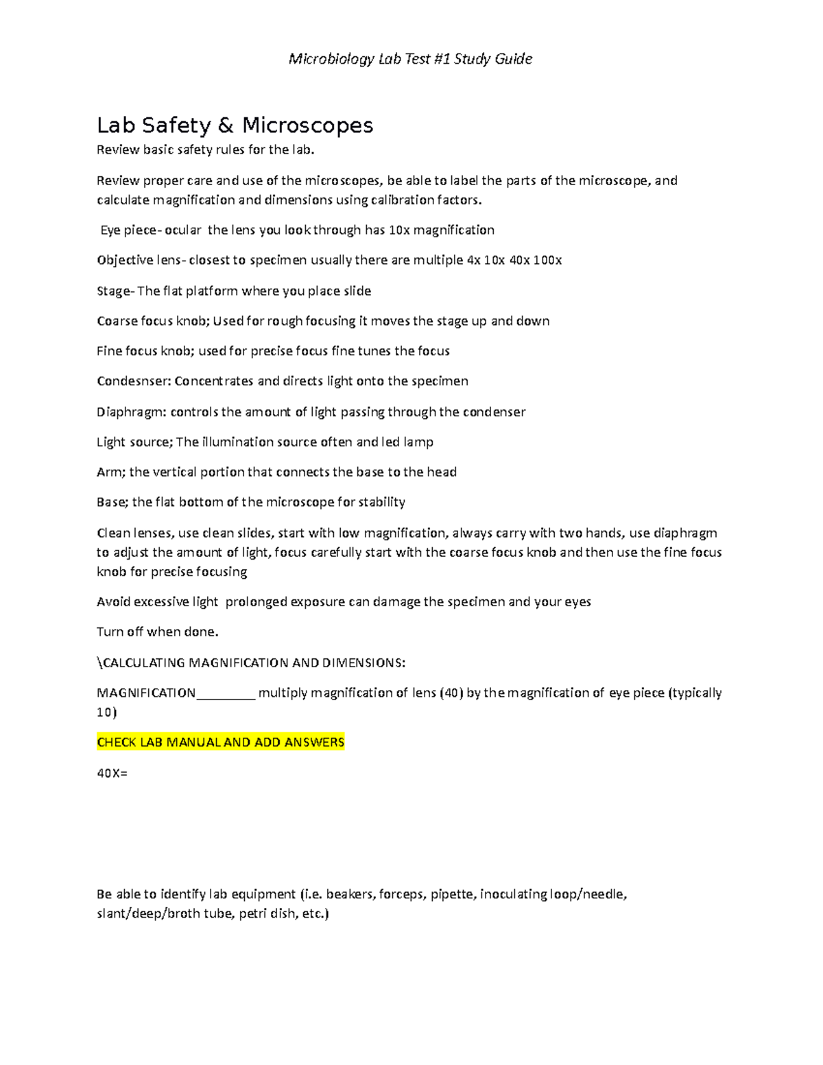 Lab Safety And Microscope Quiz at Charles Casale blog