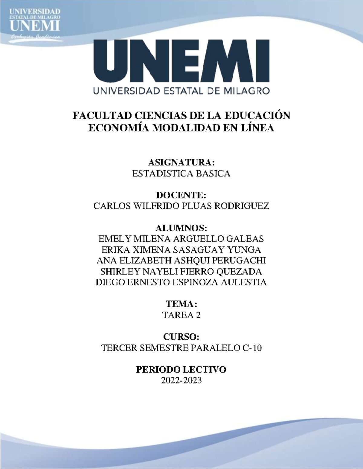 Tarea 2 Estadistica - mmmmmmmmmmmmmmm - FACULTAD CIENCIAS DE LA ...