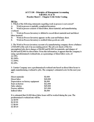 Practice Sheet 12 - CH12 Solution - ACCT 130 – Principles of Management ...