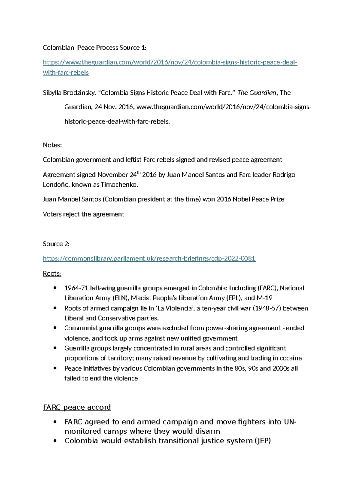 Colombian Peace Process Source 1 - “Colombia Signs Historic Peace Deal ...