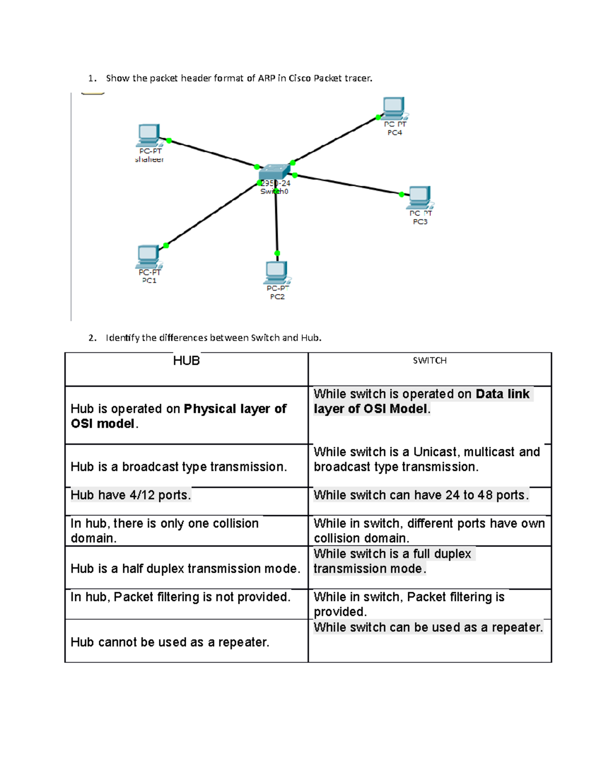 K180128 lab3 - 1. Show the packet header format of ARP in Cisco Packet ...