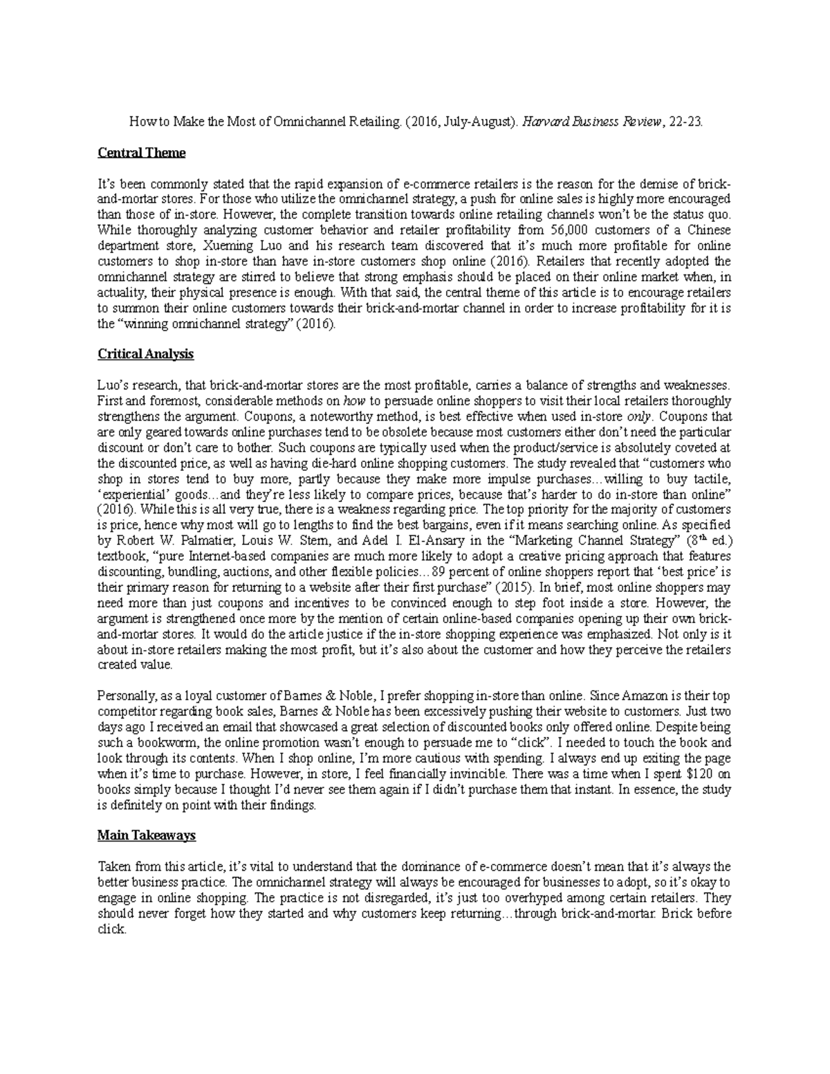 HBR Reflection - How to Make the Most of Omnichannel Retailing - How to ...