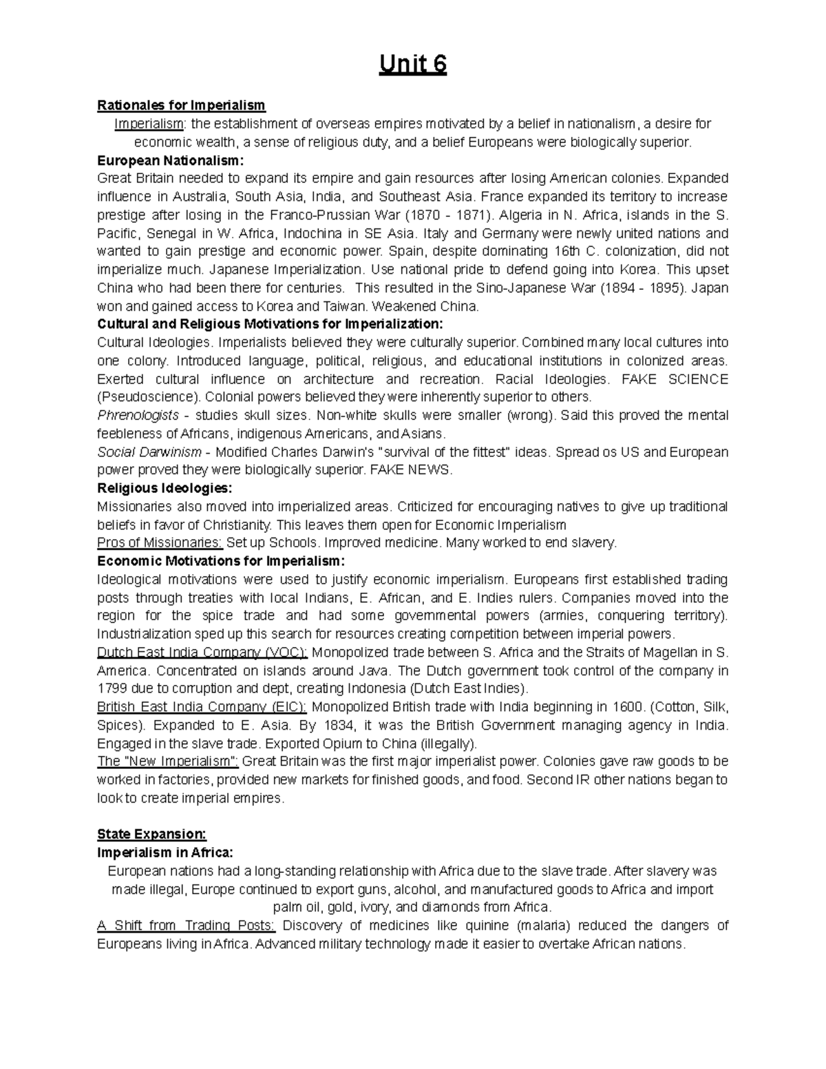 AP World History - Unit 6 - Unit 6 Rationales for Imperialism ...
