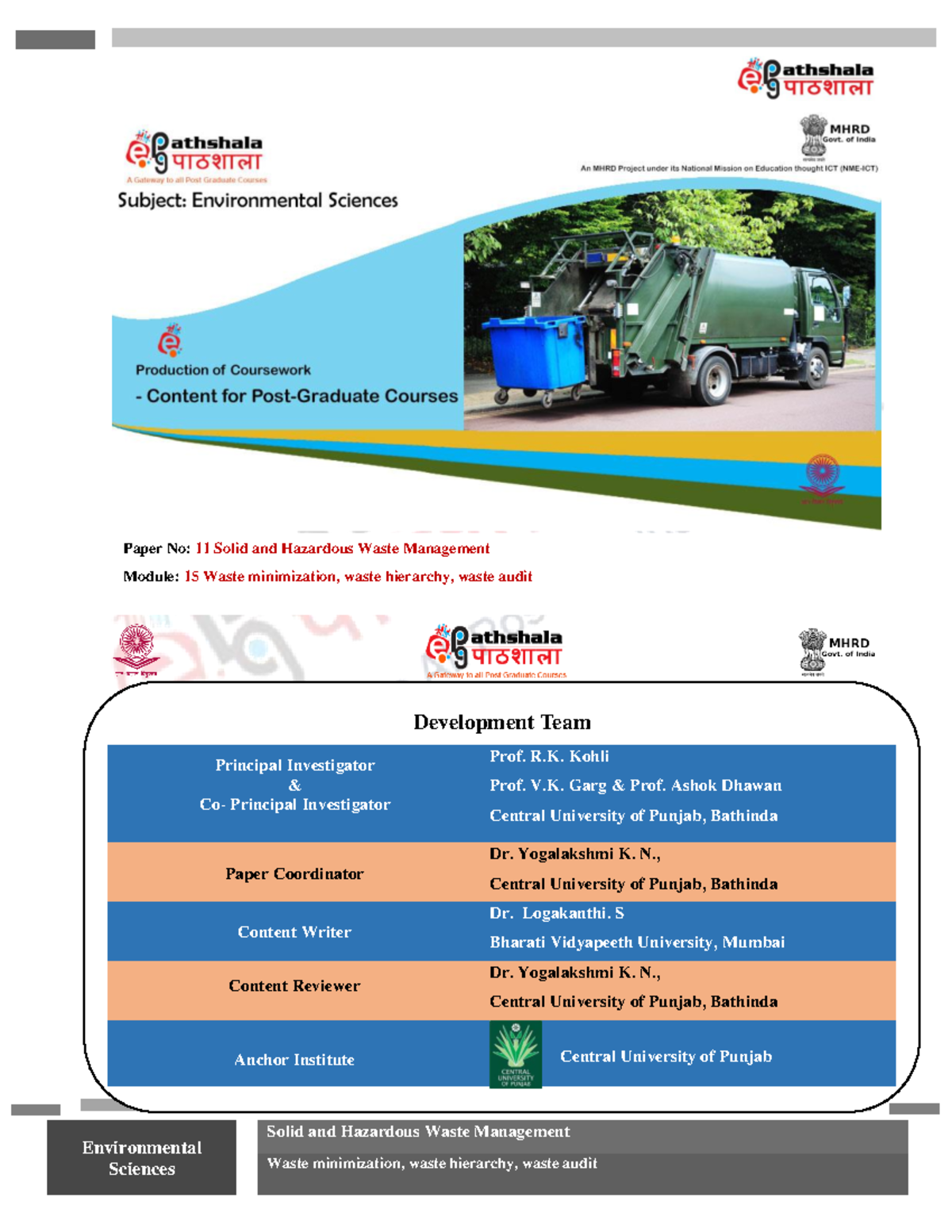 Module Name/Title: Waste minimization, waste hierarchy, waste audit - 1 ...