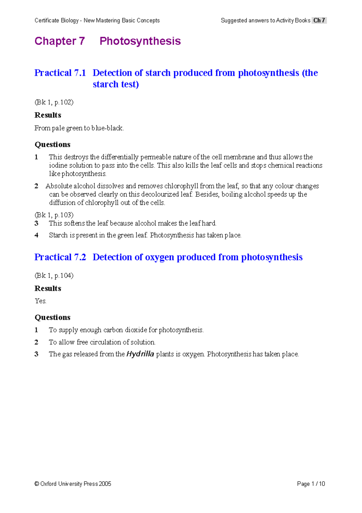 Sug ans ABch07e - Assignment - Chapter 7 Photosynthesis Practical 7 ...