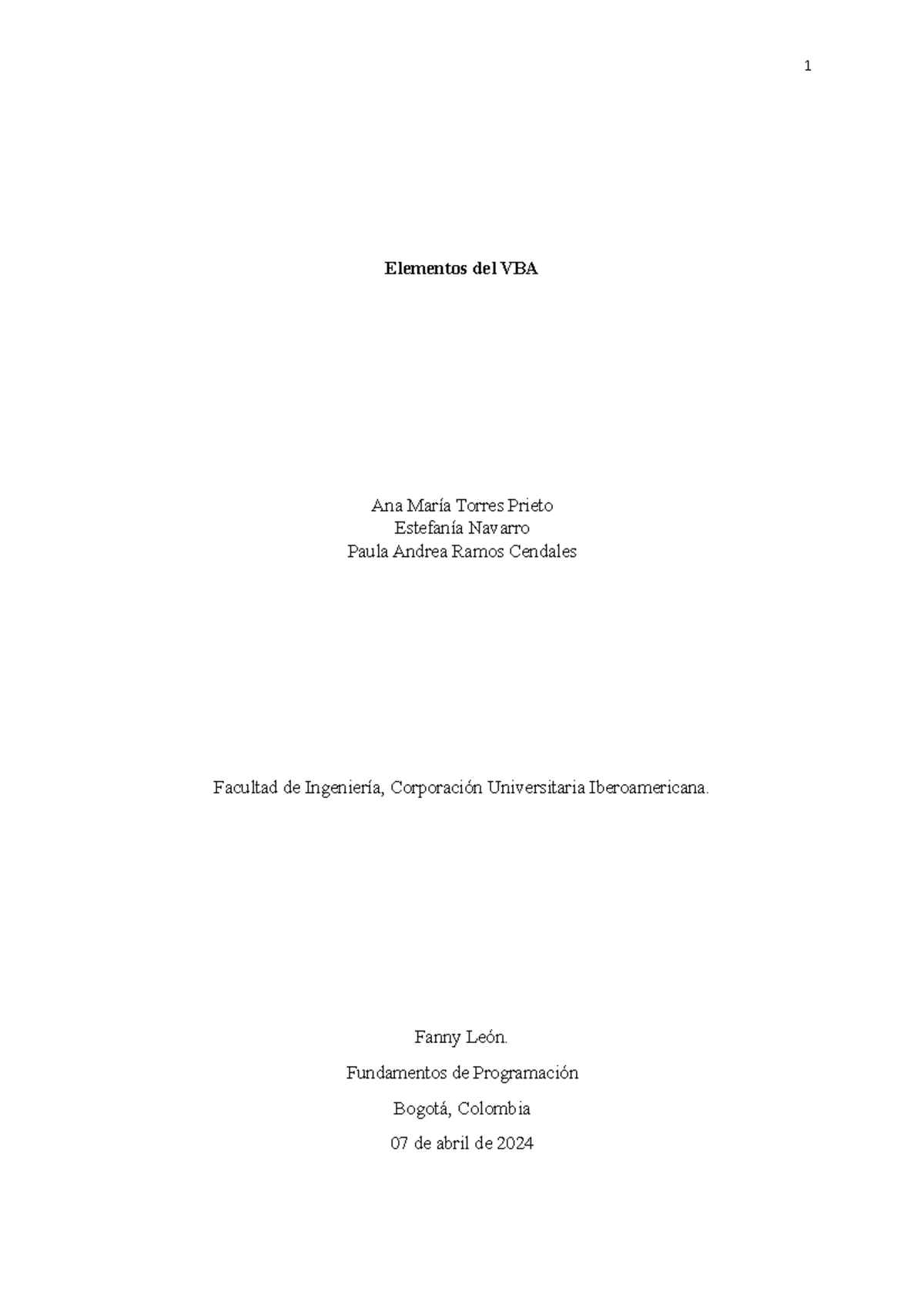 Elementos DEL VBA compressed - Elementos del VBA Ana María Torres Prieto Estefanía Navarro Paula ...