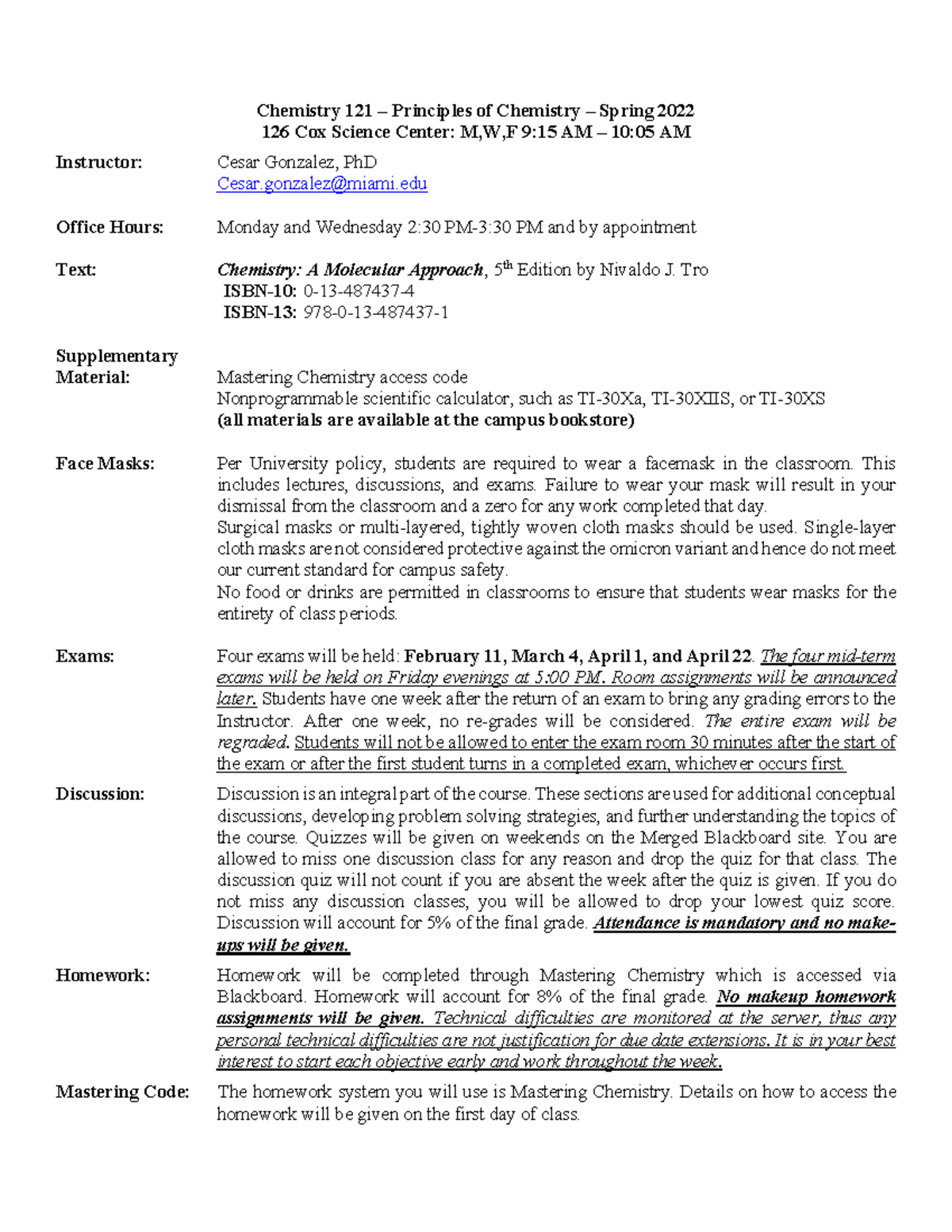 CHM121 Spring 2022 Syllabus CG - Chemistry 121 – Principles of ...