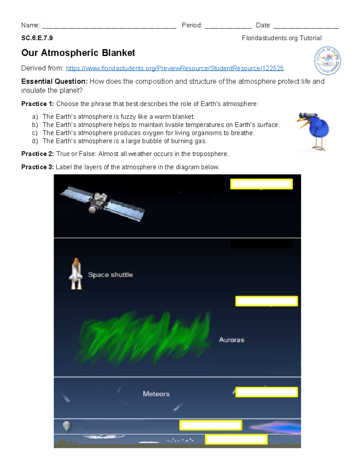 Floridastudents - SC.6.E.7.9 The Atmospheric Blanket 3 - Name