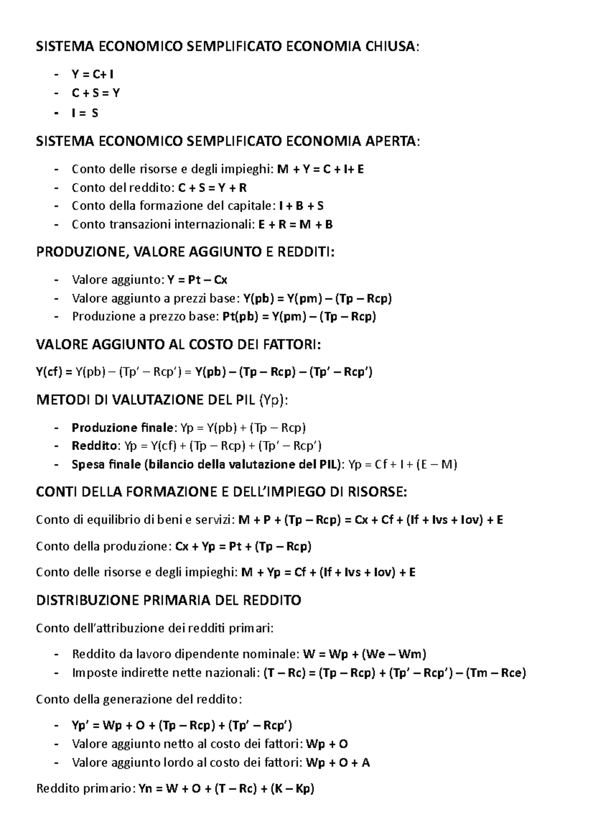 Formule statistica economica unibo 2021 - 2022 - SISTEMA ECONOMICO ...
