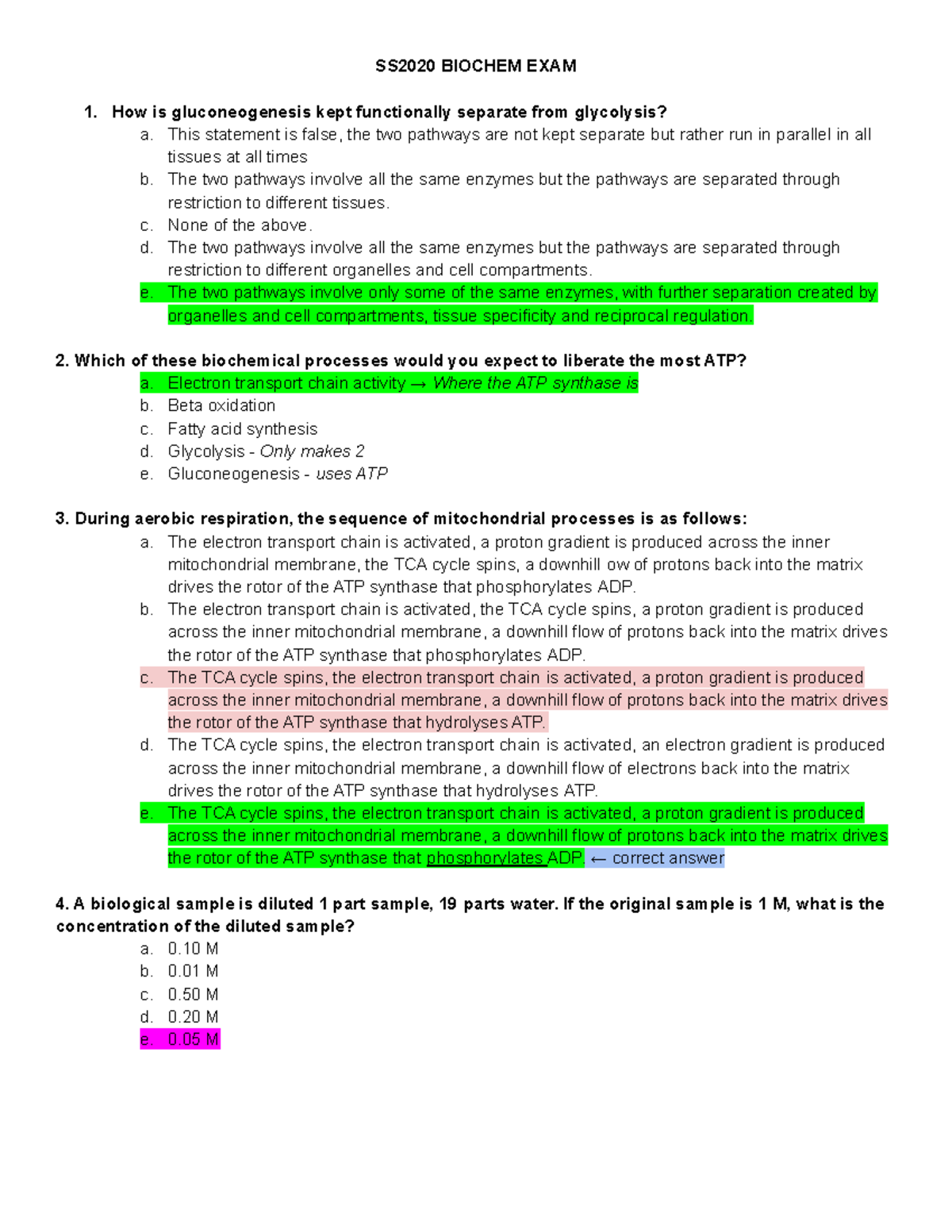 Biochem past exams Anwers - SS2020 BIOCHEM EXAM 1. How is ...