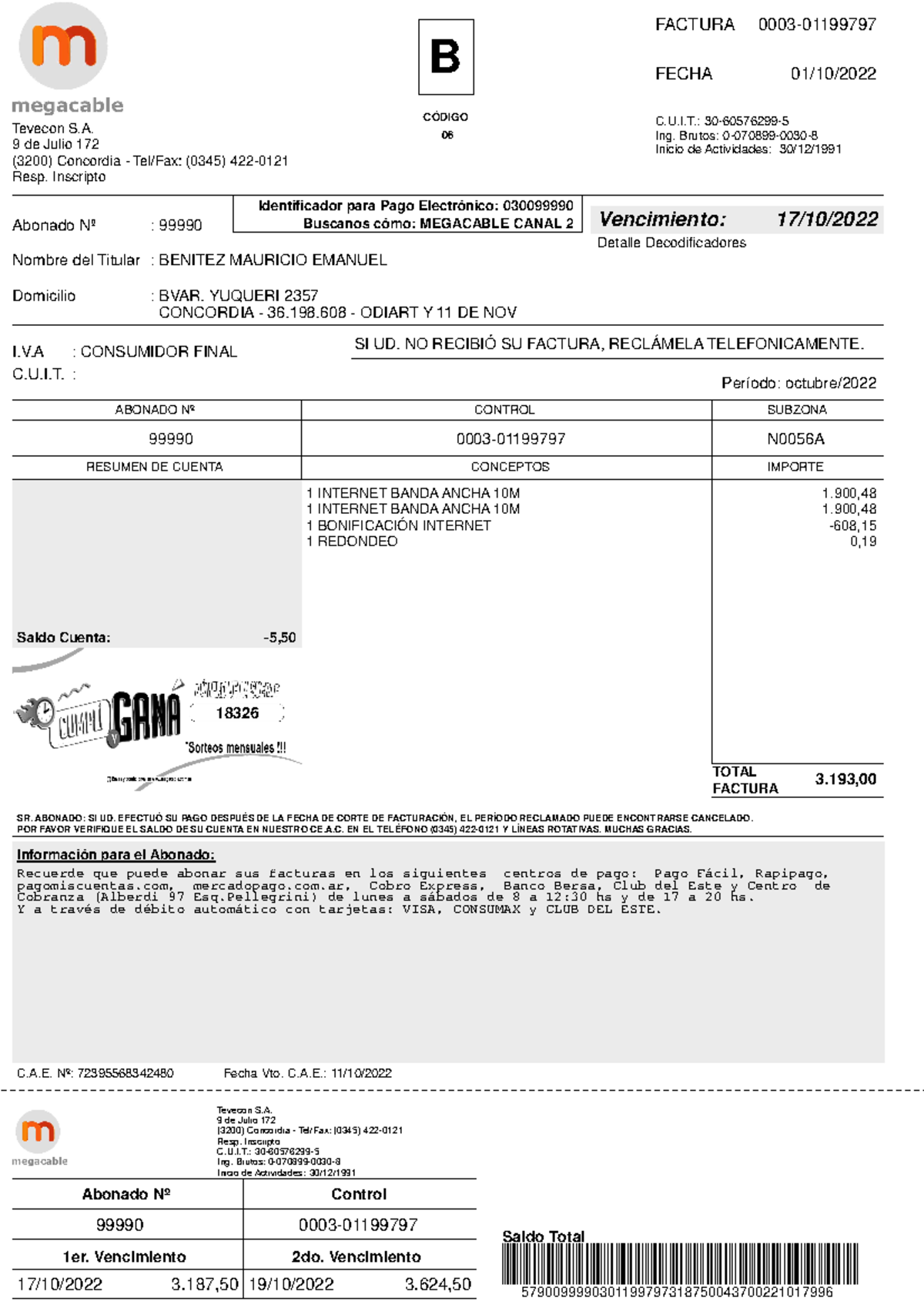301199797 - oknm - Tevecon S. 9 de Julio 172 (3200) Concordia - Tel/Fax ...