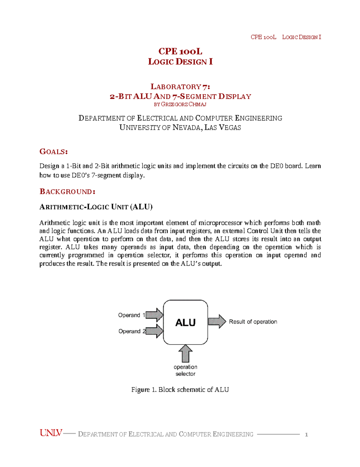Tutorial work - 7 - CPE 100L LOGIC DESIGN I LABORATORY 7: 2-BIT ALU AND ...