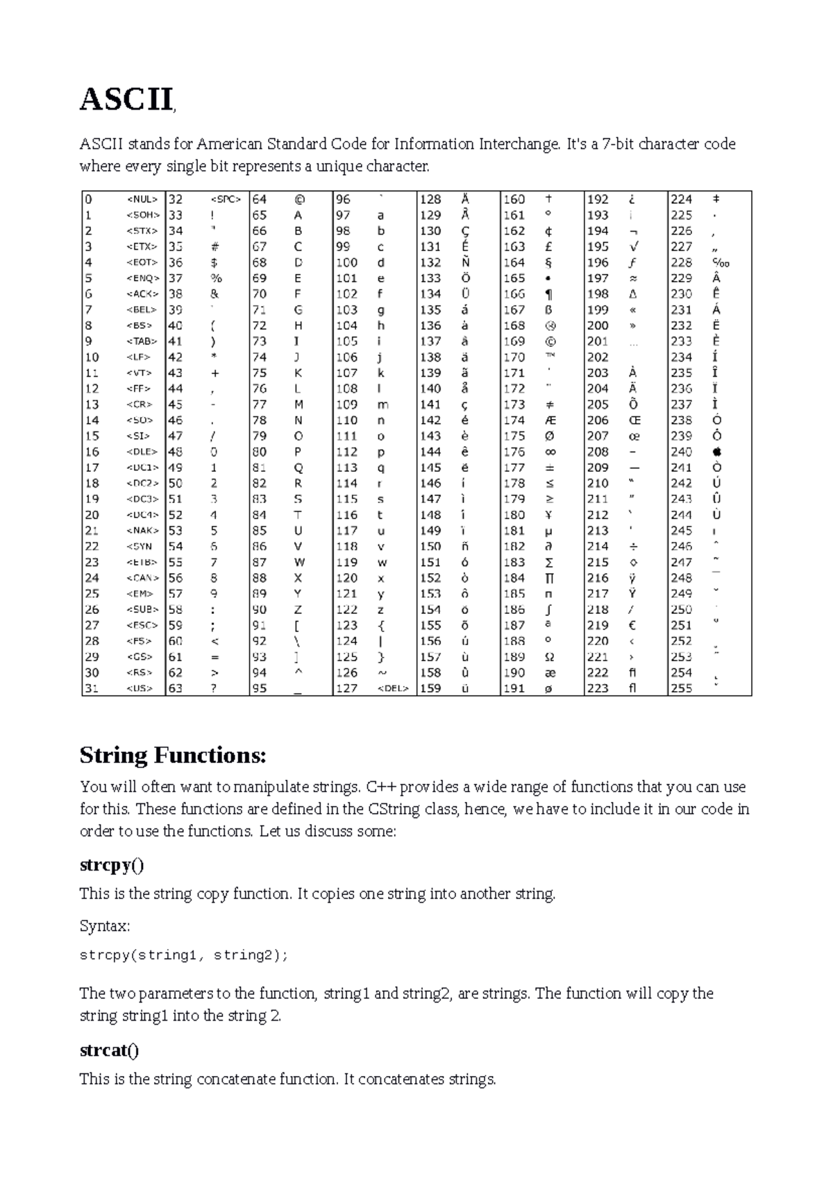 Pointers sheet in book - basics Programming with C++ - ASCII, ASCII stands for American Standard ...
