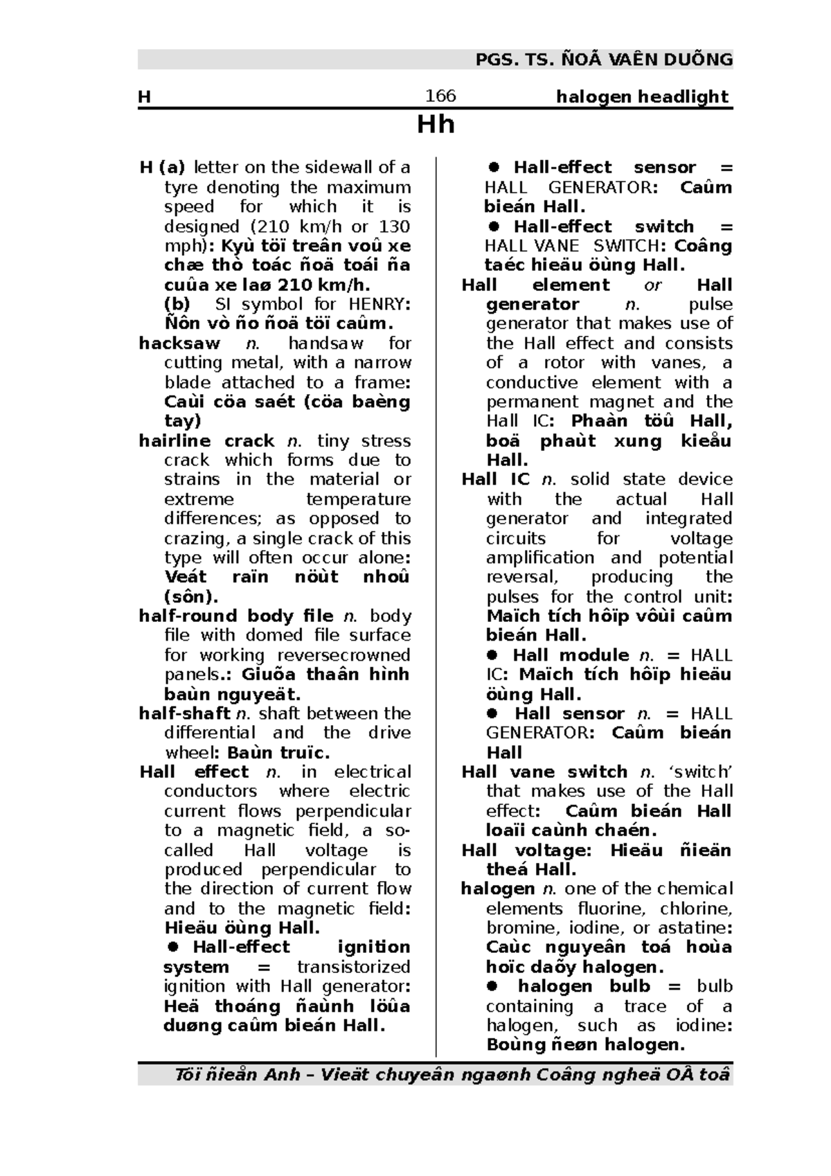 Dictionary(H) - Lecture notes Tiếng Anh Chuyên Ngành Ô tô - 166 Hh H (a ...