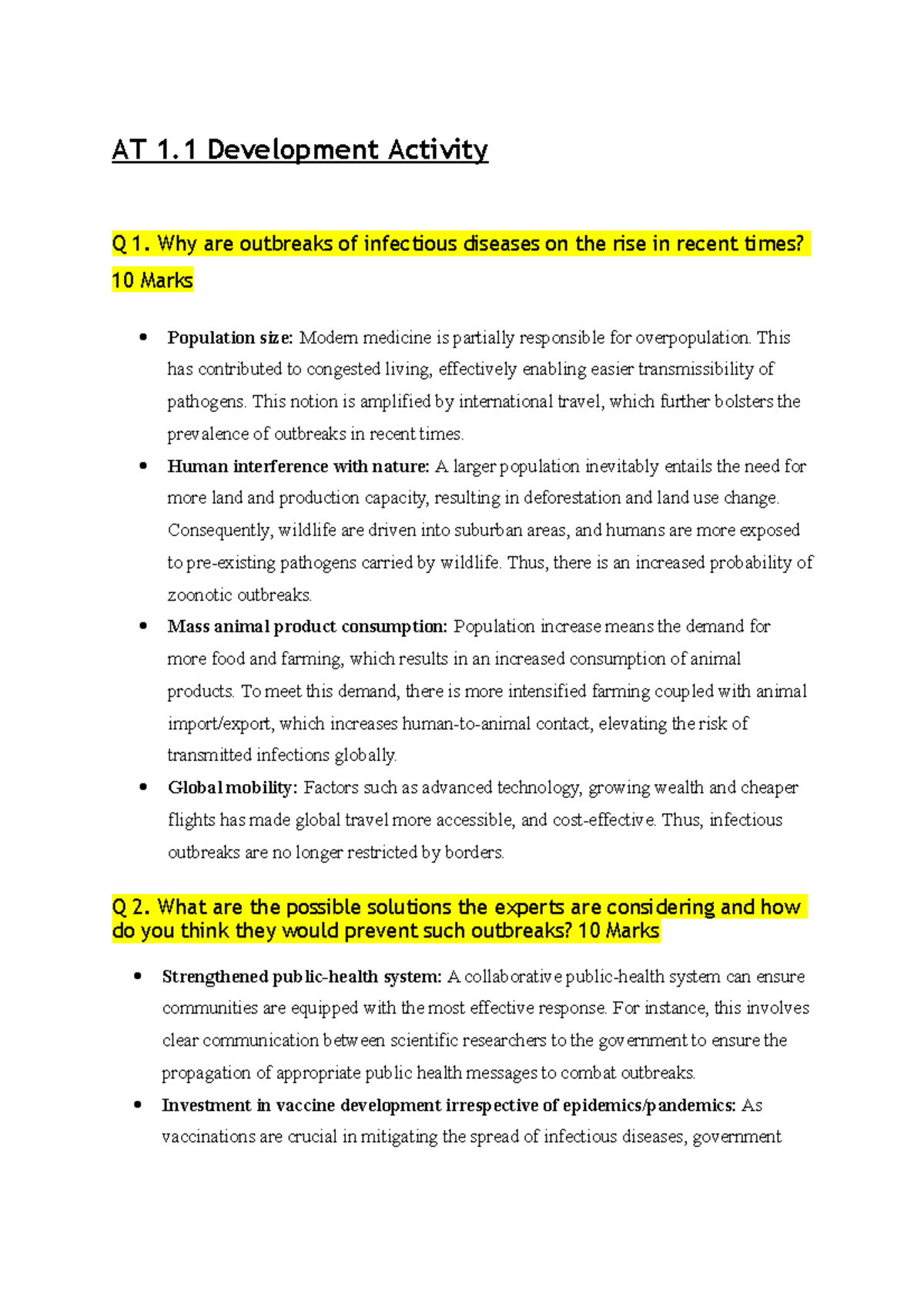 HSC 1 - Responses with a HD result - AT 1 Development Activity Q 1. Why ...