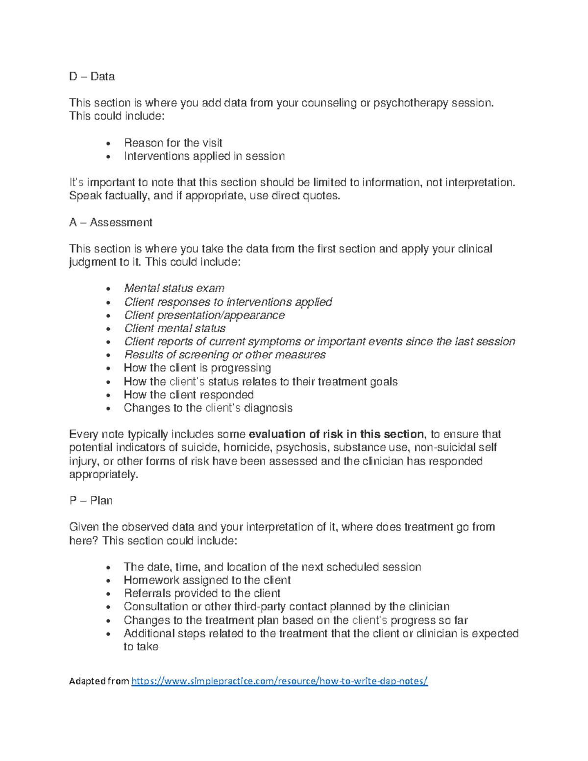 DAP note instructions - D – Data This section is where you add data ...