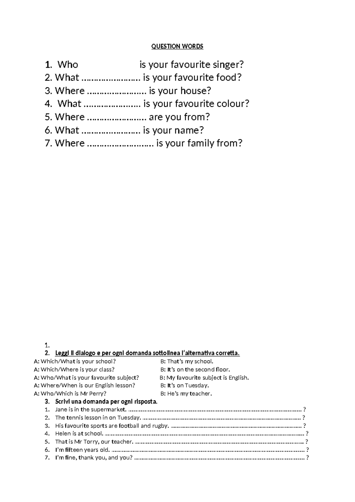 Wh questions, pronombres interrogativos en ingles - QUESTION WORDS 1 ...