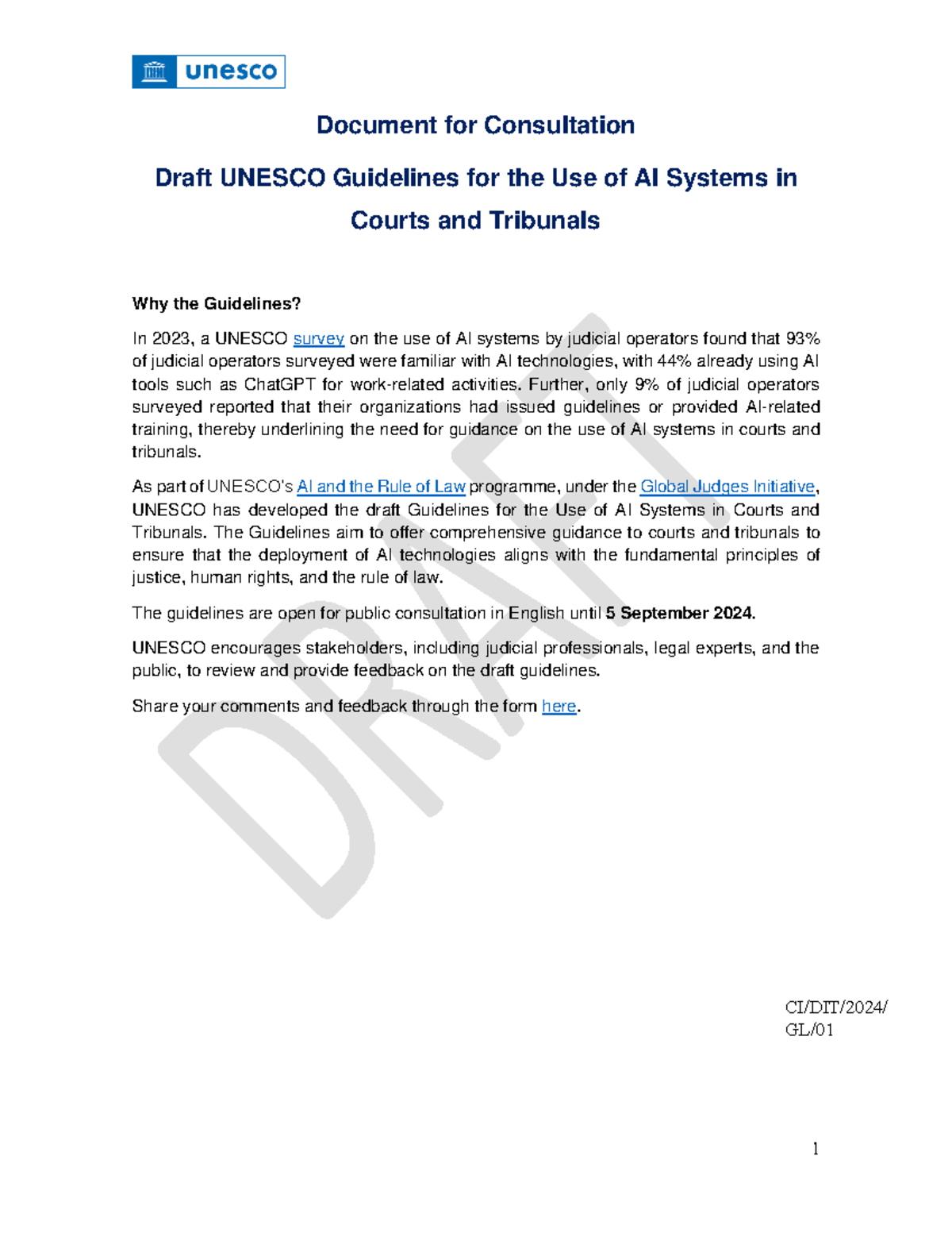 Unesco - Draft Guidelines Use of AI in Courts - Document for ...