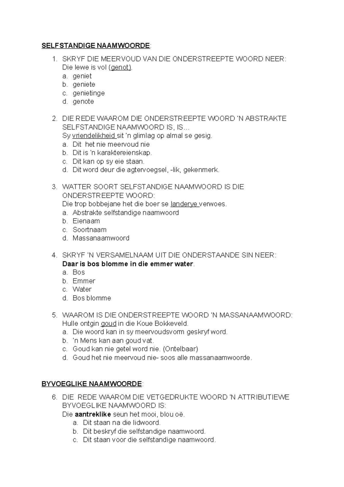 Selfstandige naamwoorde en byvoeglike naamwoord CRO - SELFSTANDIGE ...