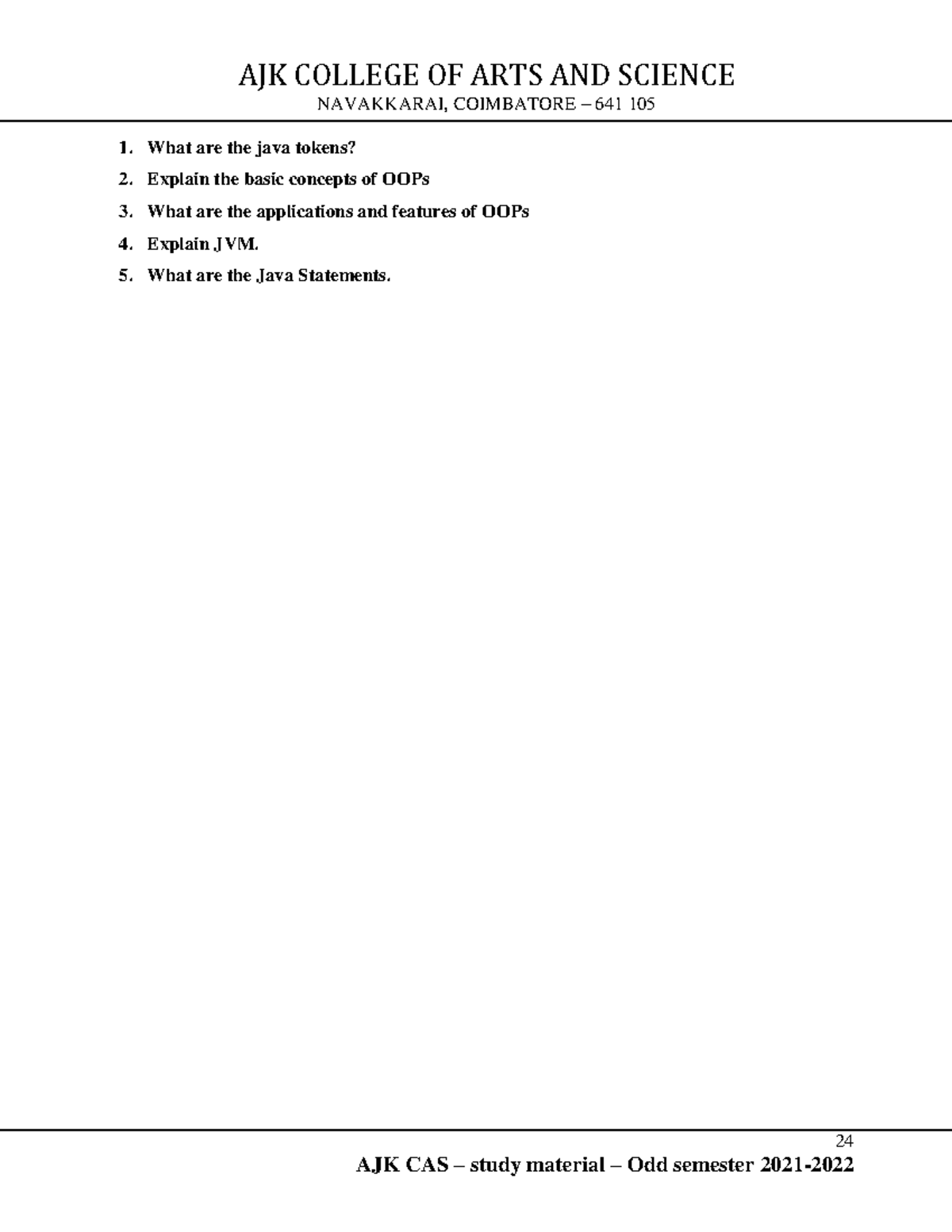 JAVA Study Material - As a lecturer - NAVAKKARAI, COIMBATORE – 641 105 ...