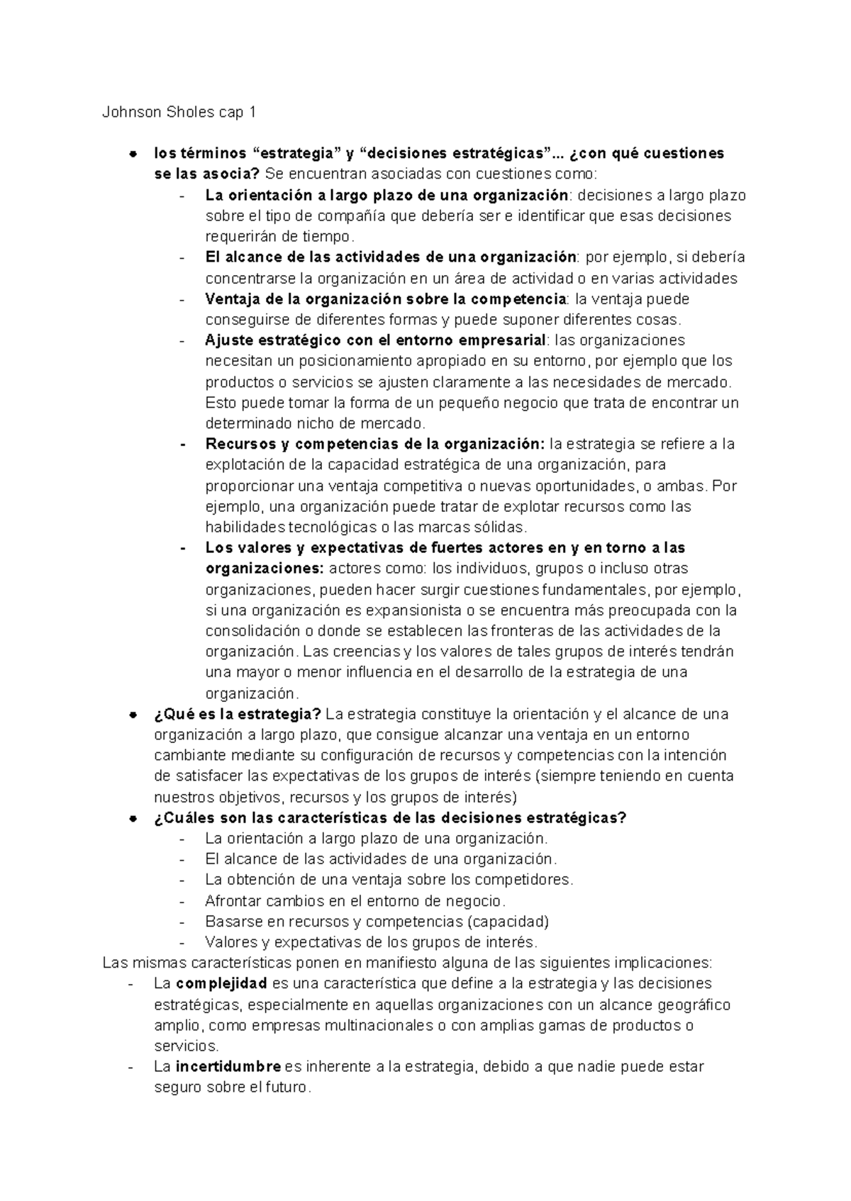 capitulo 1 de JS - Johnson Sholes cap 1 los términos “estrategia” y ...