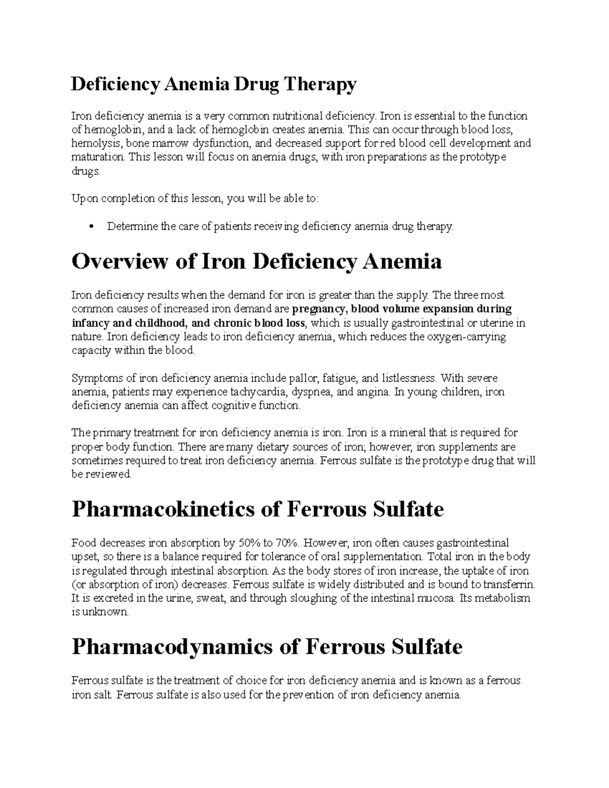 Anemia drug therapy - Sherpath Lesson with pharmacokinetics ... Anemia drug therapy - Sherpath Lesson with pharmacokinetics ...