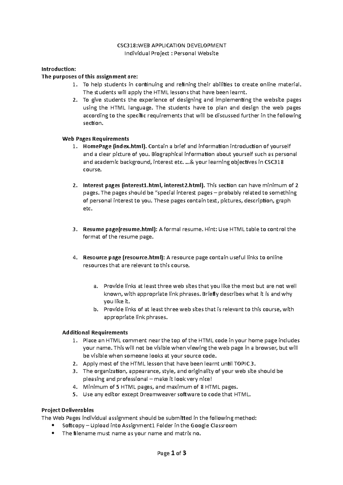Assignment 1CSC318 - CSC318:WEB APPLICATION DEVELOPMENT Individual ...