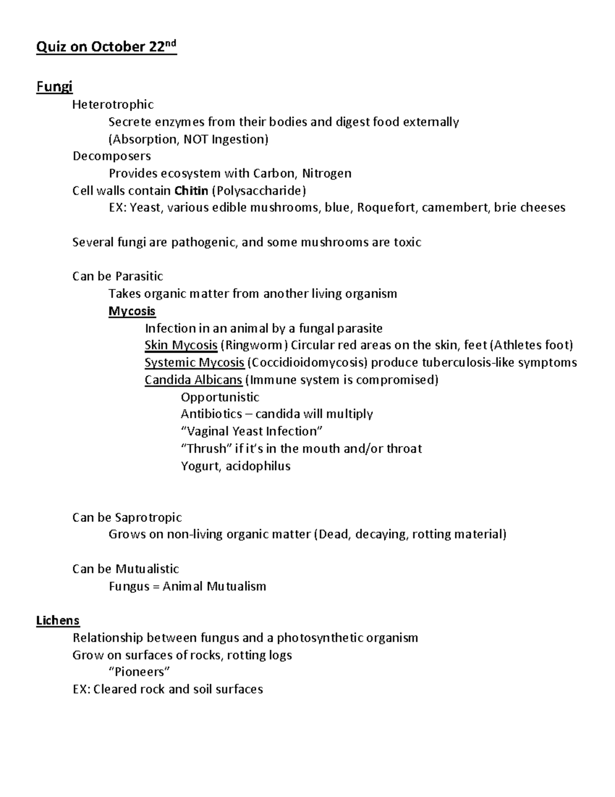 Study Guide Quiz2 - Warning: TT: undefined function: 32 Quiz on October 22 nd Fungi ...