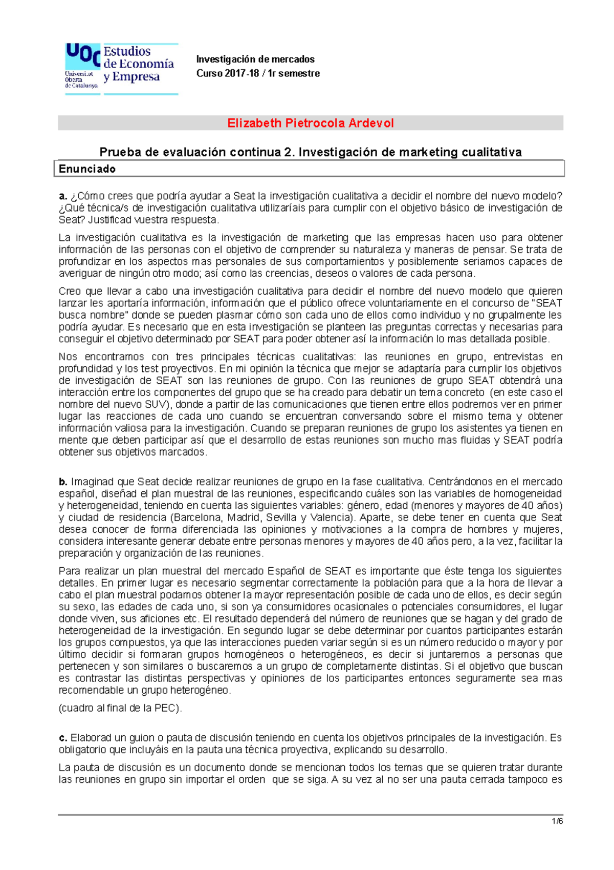 PEC 2. UOC. Investigación de mercados. Castellano - Investigación de ...