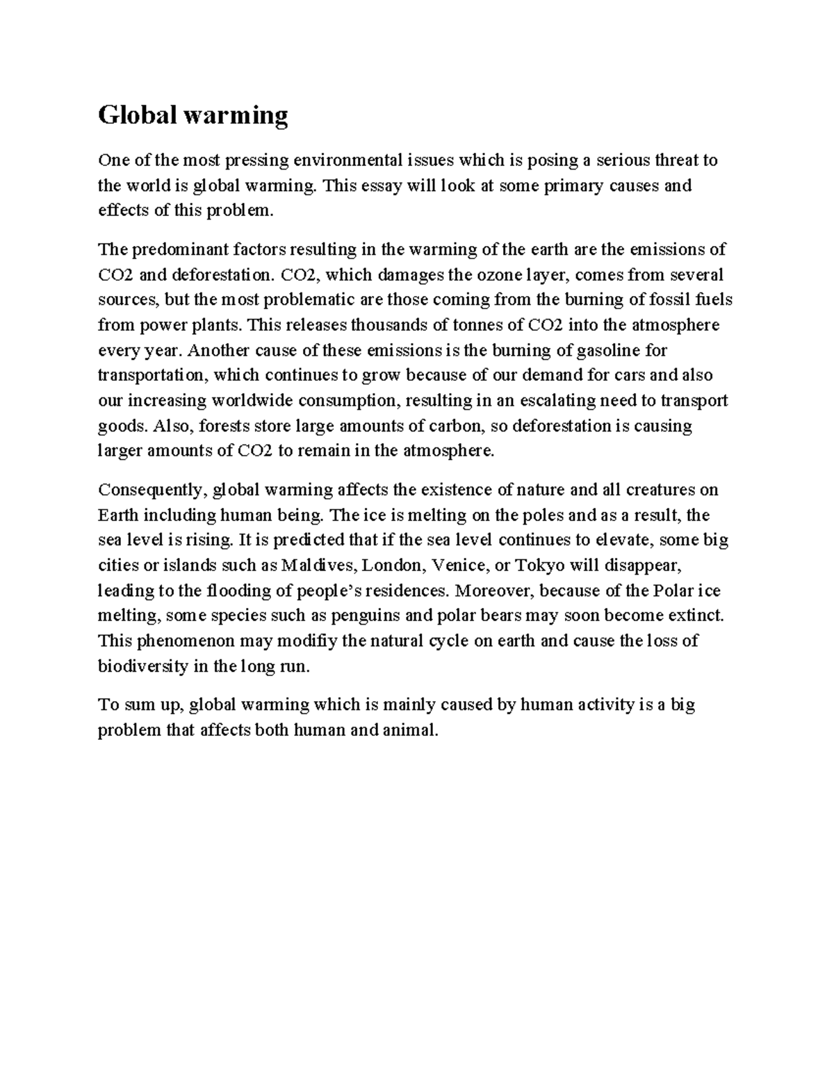 Global warming - không có - Global warming One of the most pressing ...