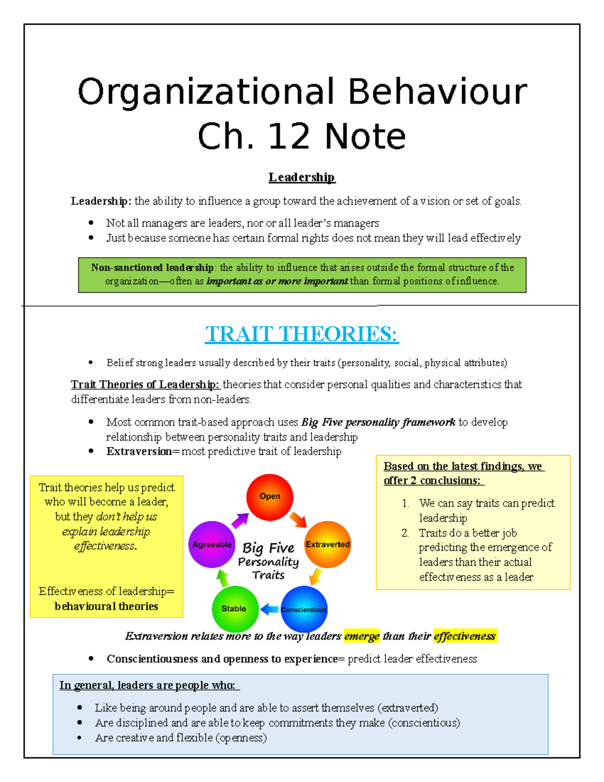 Organizational Behaviour Ch 12 Note - Organizational Behaviour Ch. 12 ...