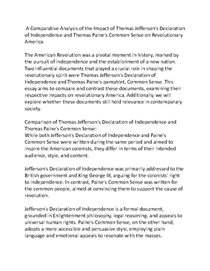 [Solved] Compare and contrast Thomas Jeffersons Declaration - US ...