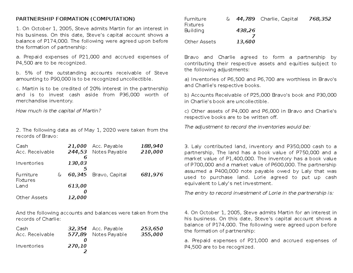 1st Semester (Computation Set) - PARTNERSHIP FORMATION (COMPUTATION) On ...