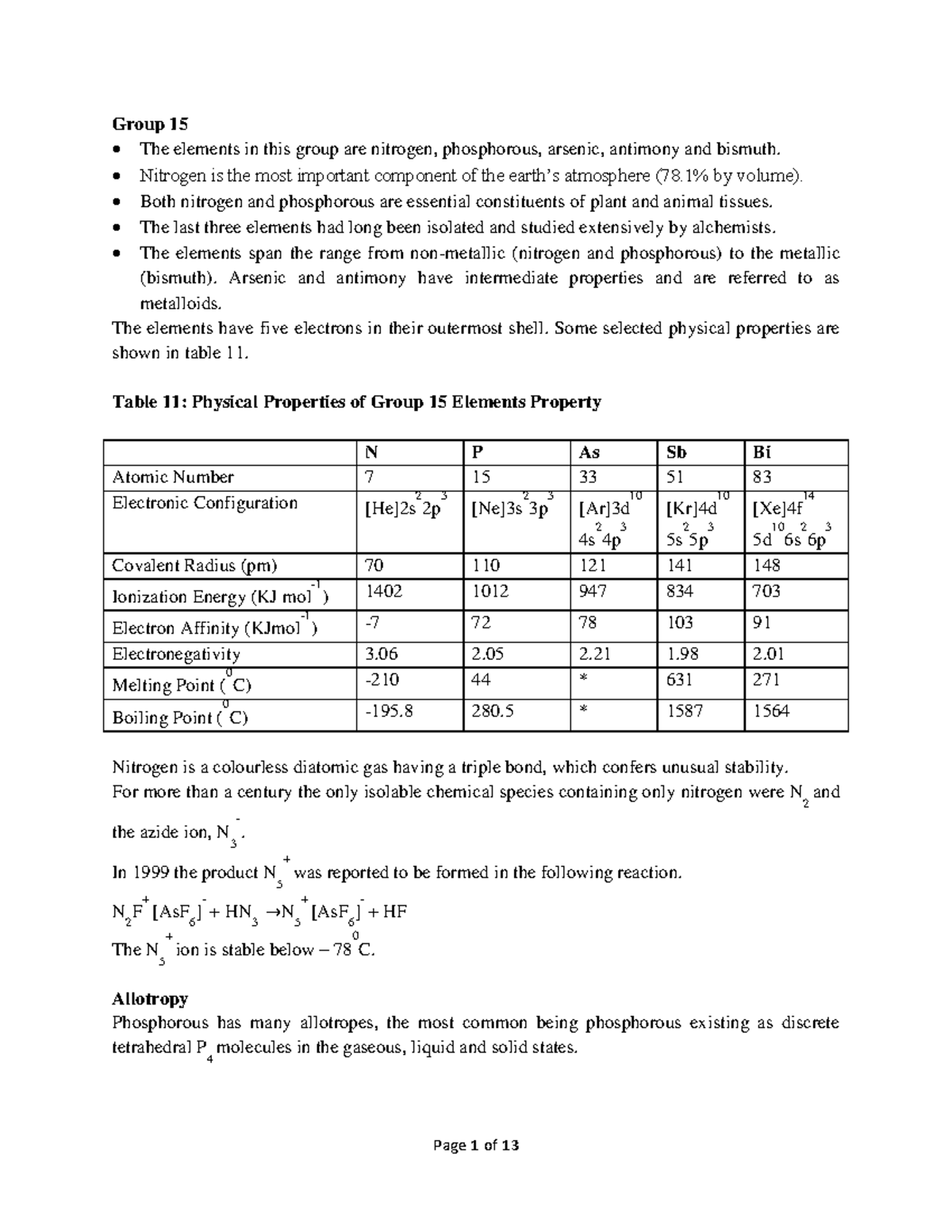 Group 15 - Notes - Group 15 The elements in this group are nitrogen ...