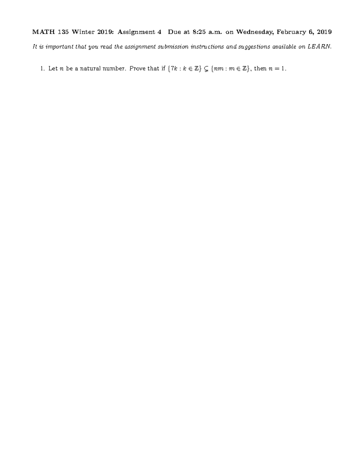 MATH135W19Assignment 04Questions - MATH 135 Winter 2019: Assignment 4 ...