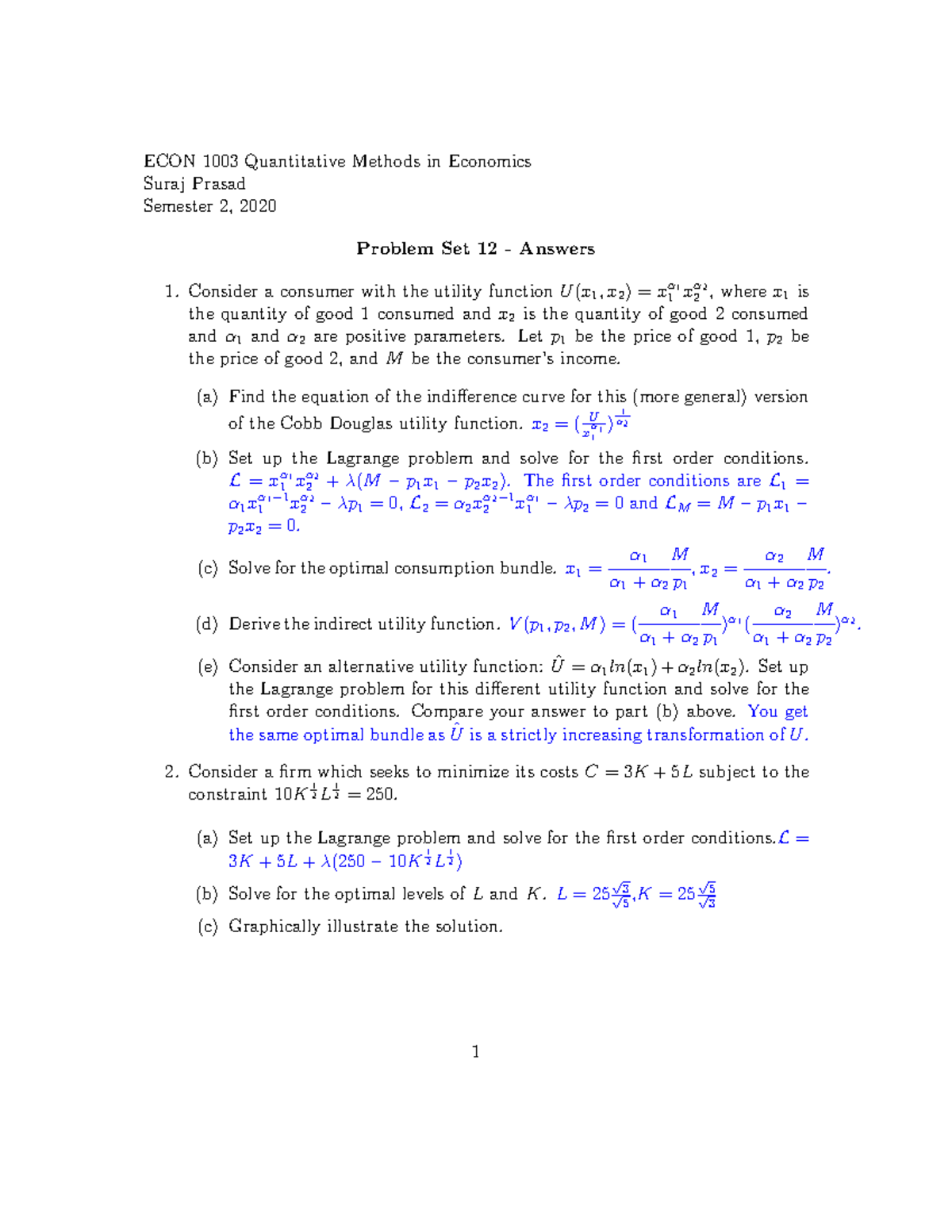 Ans2012 - econ1003 Quantitative Methods in Economics - ECON 1003 ...
