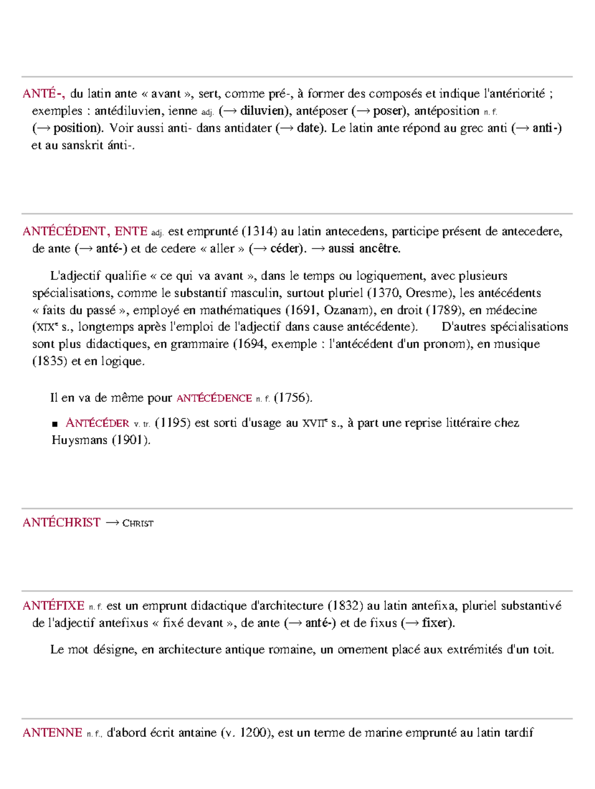 Le lexique de la lettre A - 365 - ANTÉ-, du latin ante « avant », sert ...