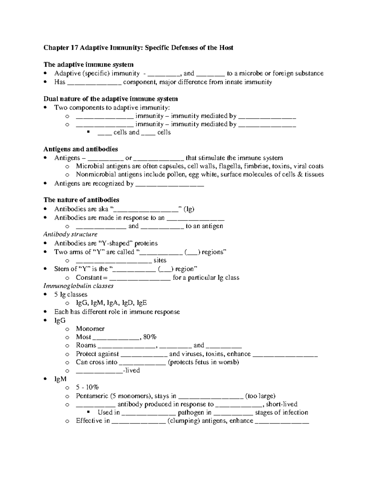 Chapter 17 - Lecture note for tutorial - Chapter 17 Adaptive Immunity ...