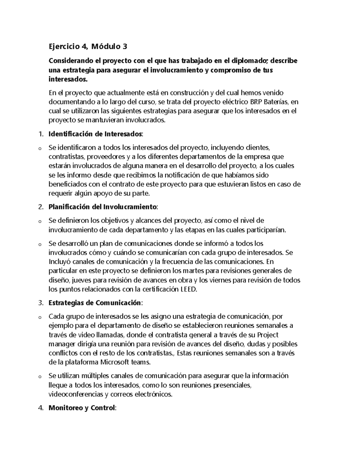 Dip Proy M3 ejercicio semana 4 (Asegurar involucramiento interesados) - Ejercicio 4 , Módulo 3 ...
