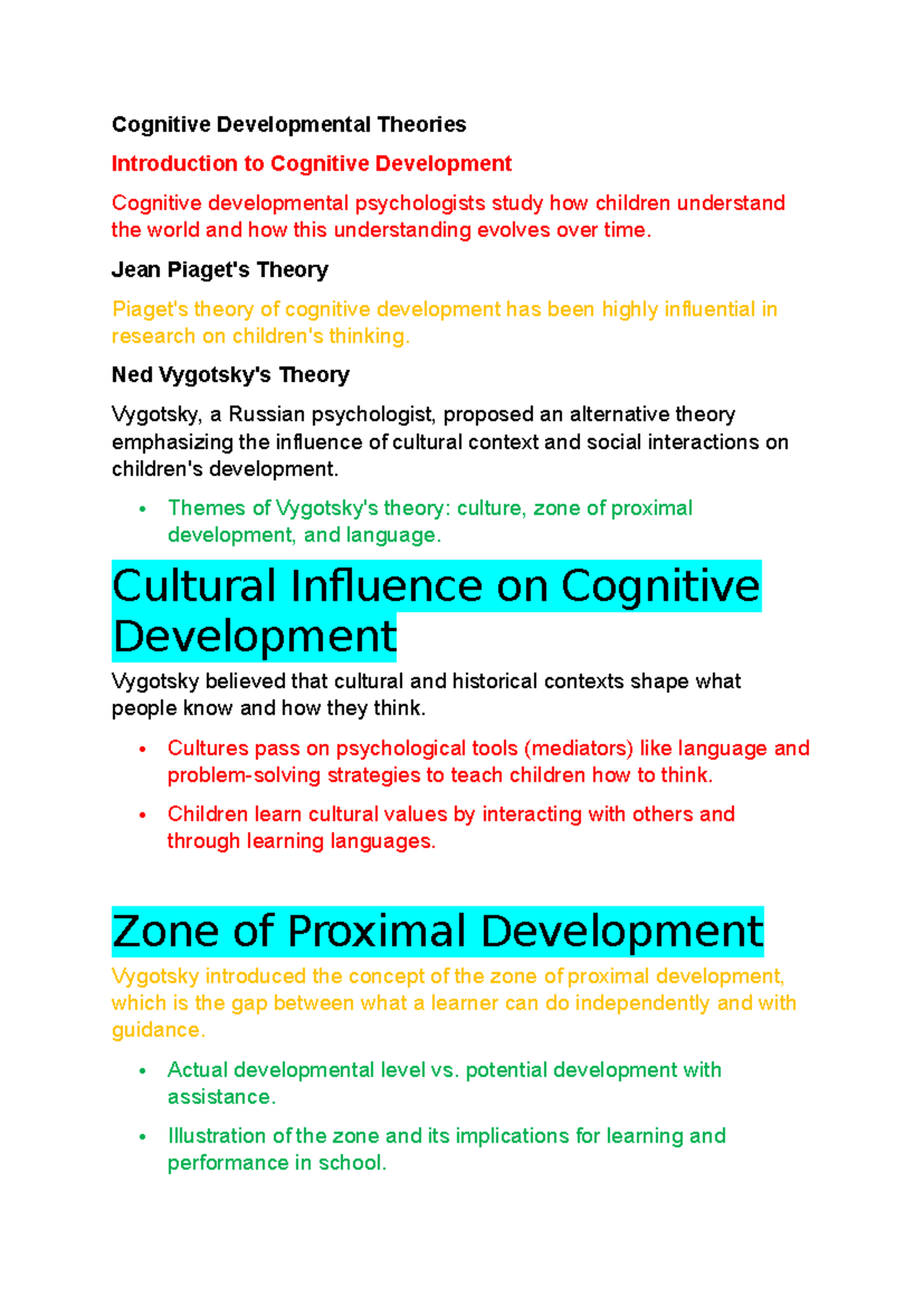 Lecture 8 - Cognitive Developmental Theories Introduction to Cognitive ...