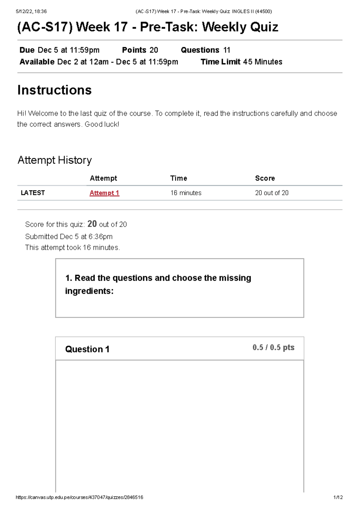 (AC-S17) Week 17 - Pre-Task Weekly Quiz Ingles II (44500) - (AC-S17 ...