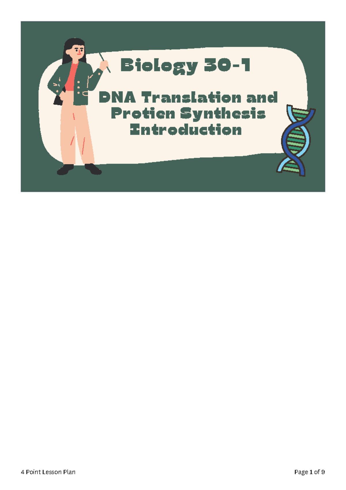 4 Point Lesson Plan w Notes - Biology 30- DNA Translation and Protien ...