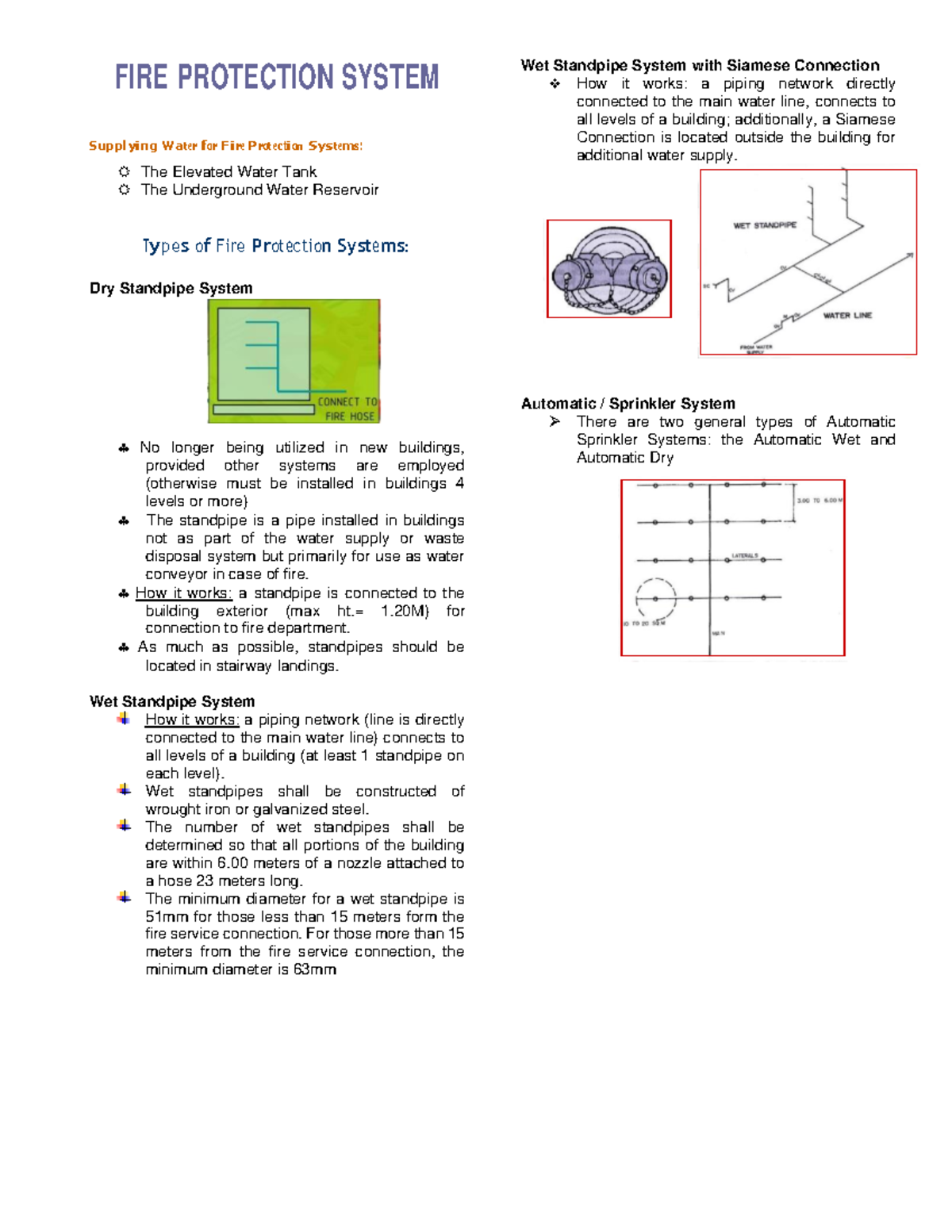 Plumbing Utilities notes about Fire Protection System - FIRE PROTECTION ...