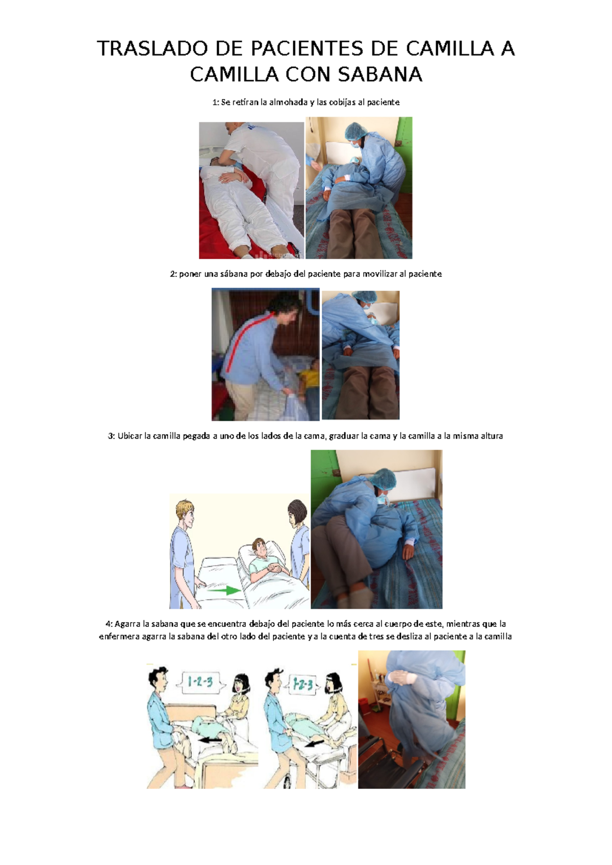 Traslado DE Pacientes DE Camilla A Camilla CON Sabana - TRASLADO DE ...