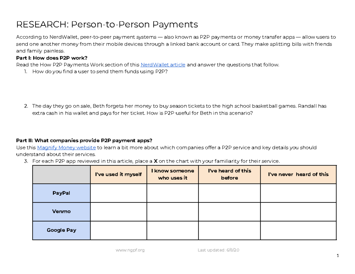 Research Person-to-Person Payments - RESEARCH: Person-to-Person ...