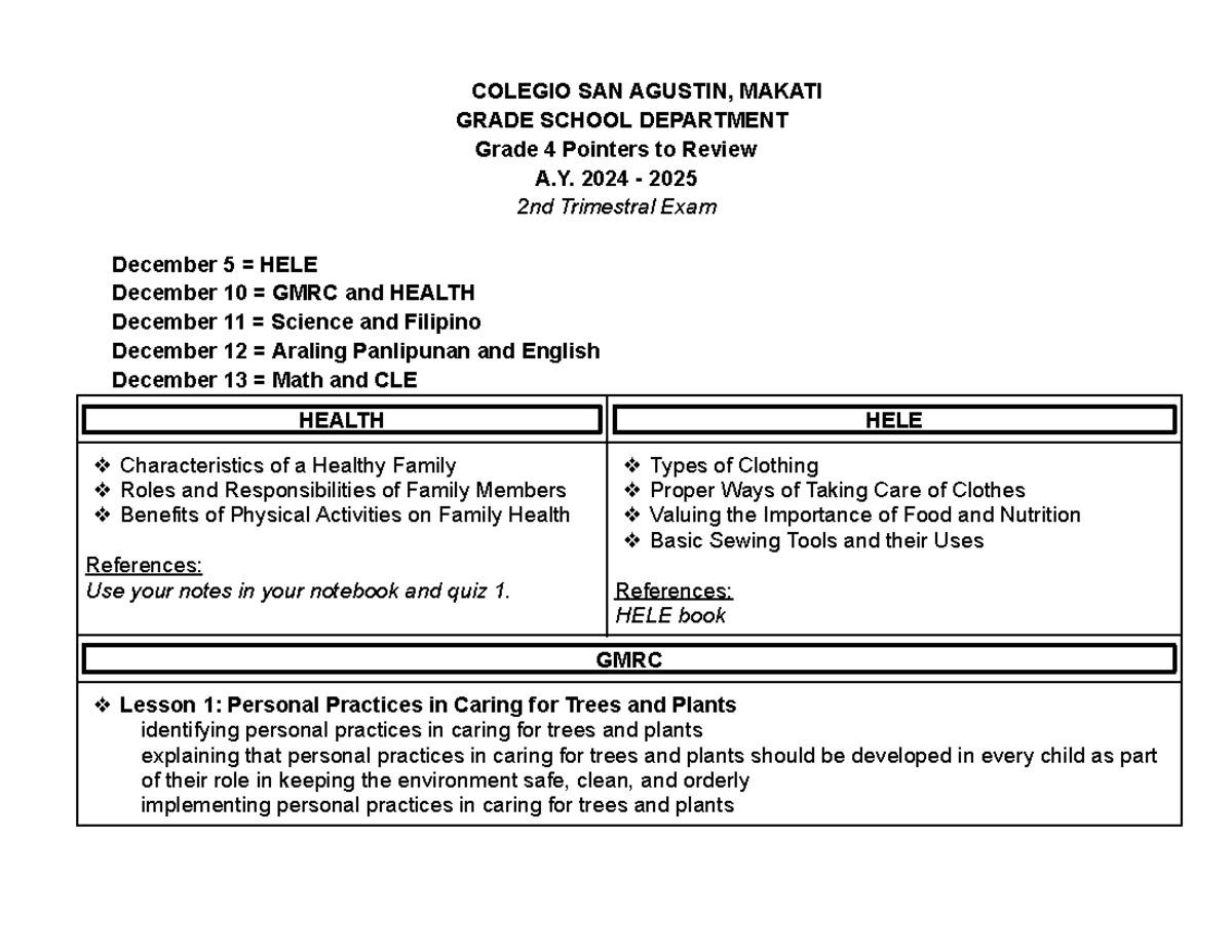 Updated Grade 4 2nd Term Pointers - COLEGIO SAN AGUSTIN, MAKATI GRADE ...