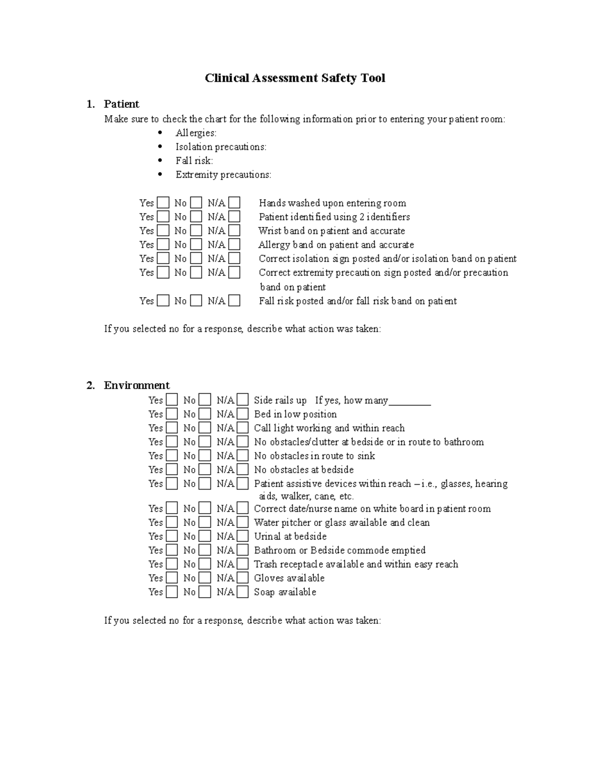 Clinical Assessment Safety Tool(1) - Patient Make sure to check the ...