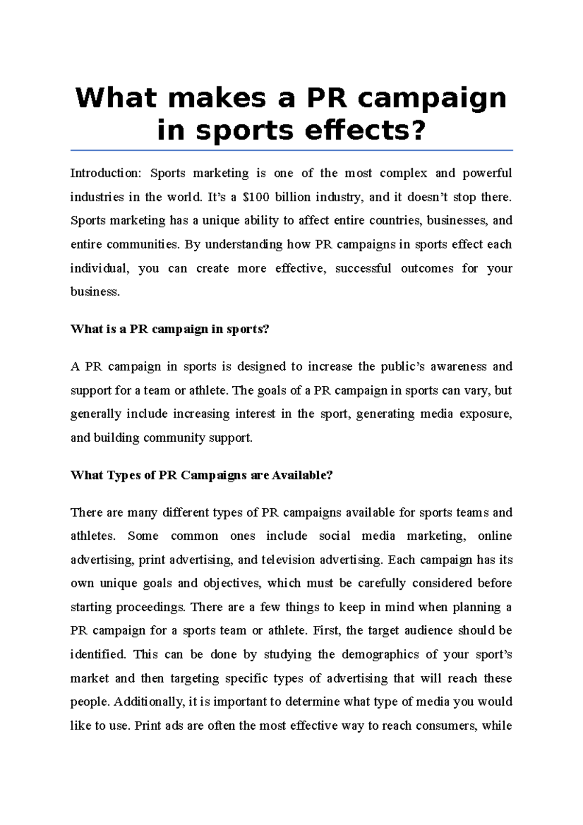 What makes a PR campaign in sports effects - What makes a PR campaign ...